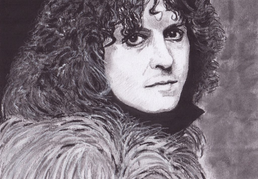 Marc Bolan - Charcoal on Paper Portrait - Kirk Andrews Art